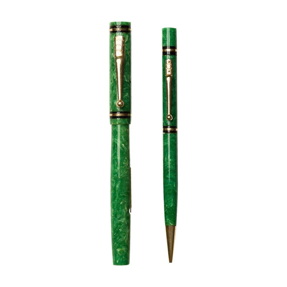 Mabie Todd Swan Jade Green Celluloid Lever Fill Fountain Pen Set 14k F ...